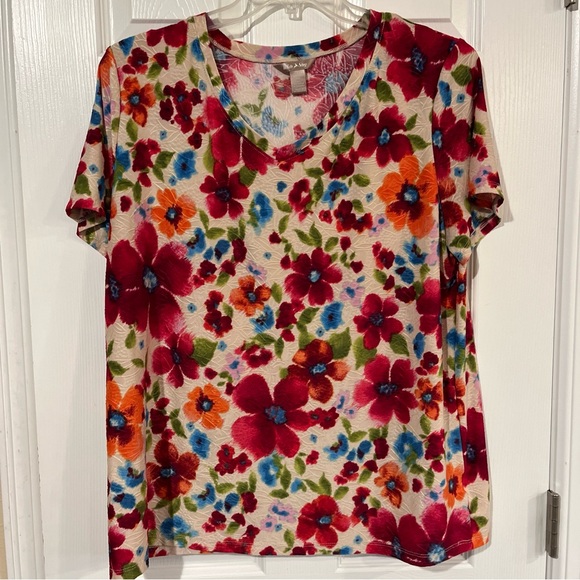 White Stag | Tops | White Stag Womens 2 Xxl2xl Bright Red Orange Blue Floral Top | Poshmark